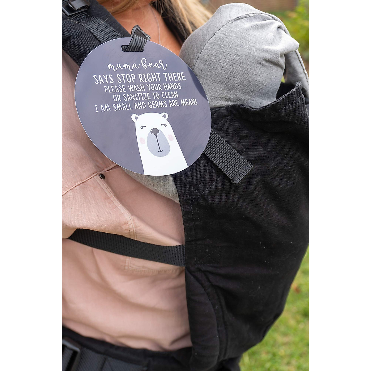 THREE LITTLE TOTS – Mama Bear Sanitize and No Touching Baby Car Seat Sign or Stroller Tag - CPSIA Safety Tested