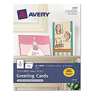 Avery 3378 Inkjet Greeting Cards, Textured, 5-1/2-Inch x8-1/2-Inch, 30/BX, WE