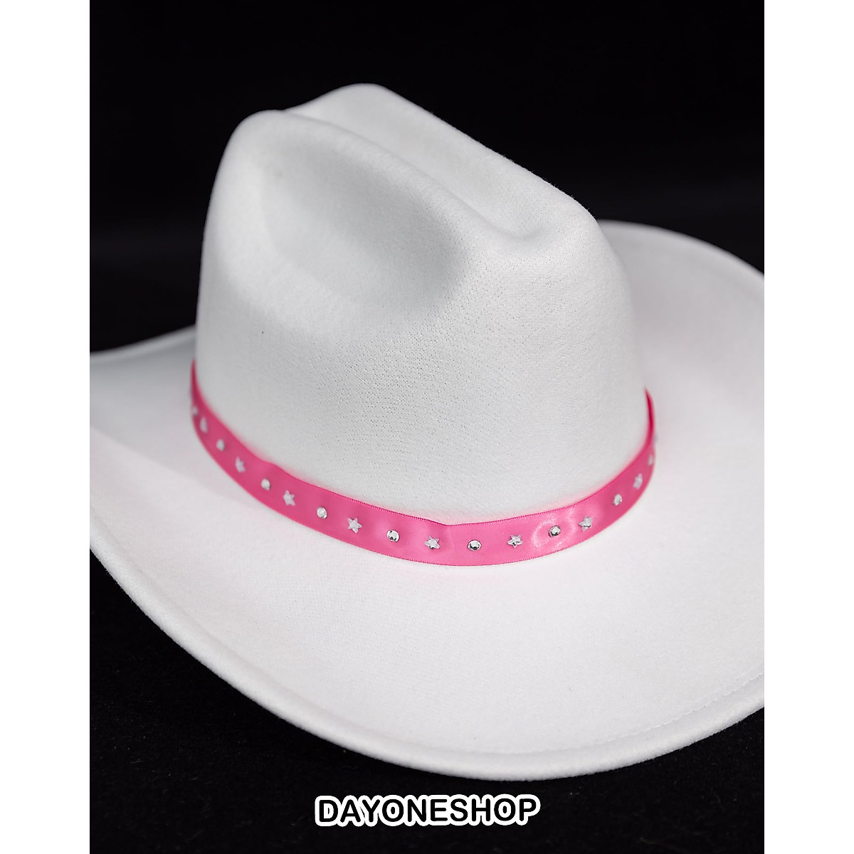DAYONESHOP White Cowboy Hat Rhinestone Star Pink Cowgirl Hat Costume Accessories Party Favors Disco Women Men 2023