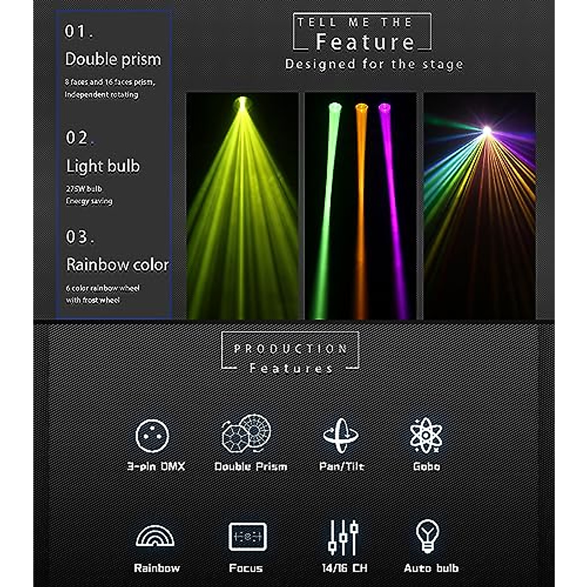 SHEHDS Moving Head Stage Lights 275W 10R Bulb (8000K) 14 Gobos 14 Colors 2 Prisms Linear Zoom DJ Lights with Frost & Rainbow Wheel Spotlights for Party Disco KTV Bar Show