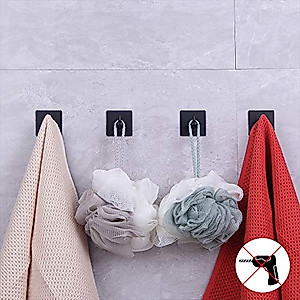 kimzcn Matte Black Adhesive Hooks Heavy Duty Wall Hooks Waterproof Stainless Steel Hooks, Towel Robe Hook Rack Wall Mount - Bathroom and Bedroom 4-Packs