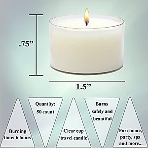 Clear Cup Tea Light Candles Unscented 6 Hour Long Burning Time (50 Pack) Tealight Candle