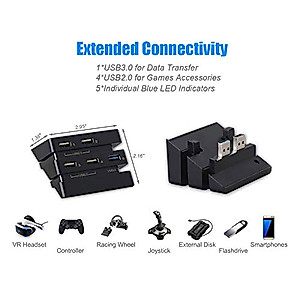 ElecGear Cooling Fan and USB Hub for PS4 Pro, Automatic Temperature Sensor Controlled Cooler and 5-Port USB 3.0 Adapter Splitter for Playstation 4 Pro CUH-7xxx