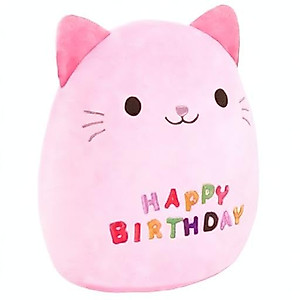 9.8 inch Cat Plush Birthday Plush Pillow, Pink Cute Cat Birthday Plush Toy, Birthday Party Decoration Birthday Gift for Kids (Pink Cat)