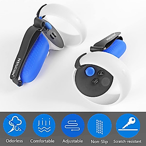 Nsiucion Touch Controller Grip Cover for Oculus Quest 2 VR Game Controller, Anti-Throw Handle Protective Sleeve with Adjustable Wrist Knuckle Strap Quest 2 Accessories (Red & Blue)