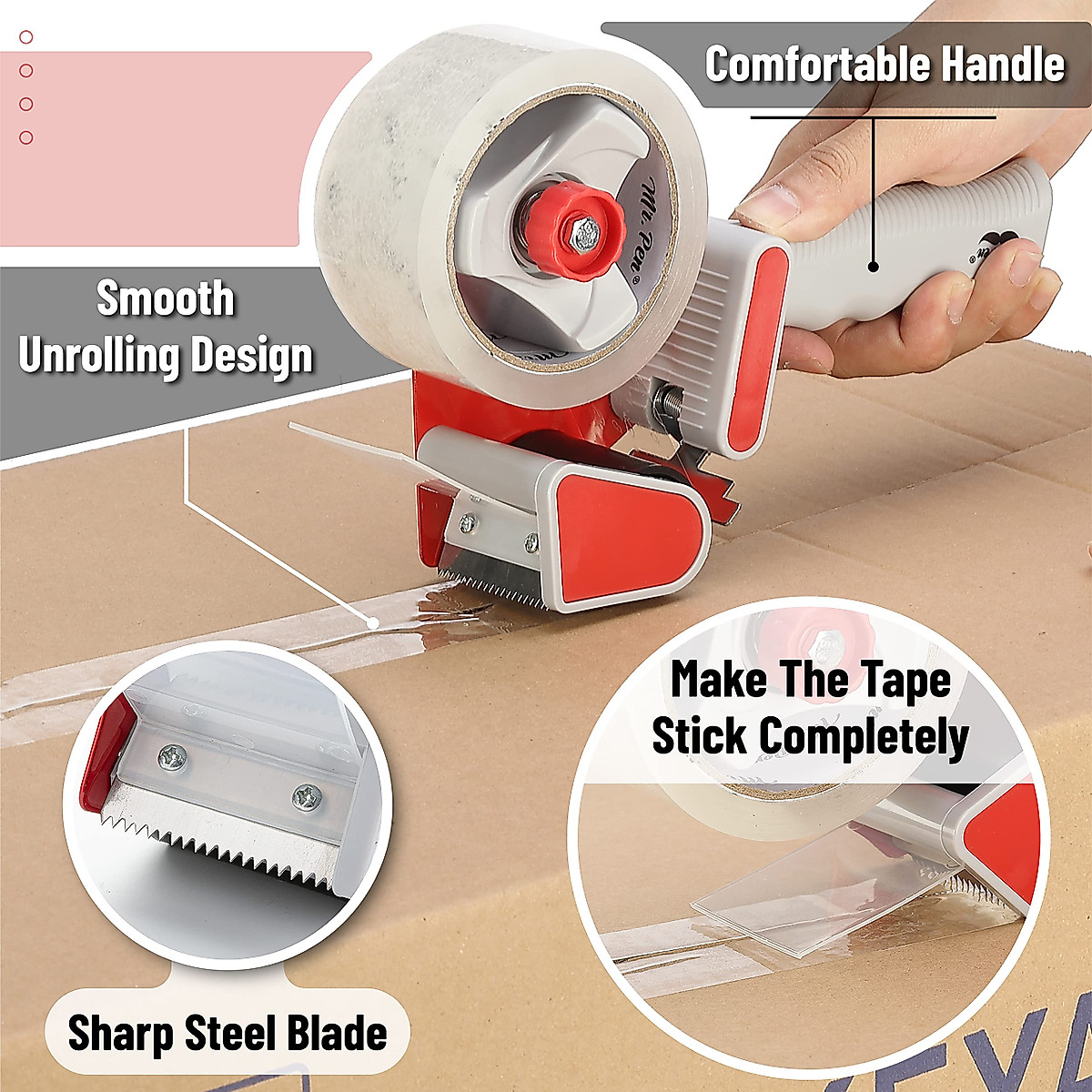 Mr. Pen - Packing Tape Dispenser Gun 2-Inch, 2 Pack with 2 Rolls Tape, Heavy Duty Packing Tape with Dispenser, Packaging Tape, Tape Gun, Clear Packing Tape, Tape Gun for Packing Boxes, Moving Tape