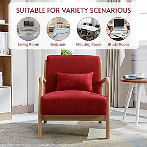 ANJHOME Mid Century Modern Accent Chair, Comfy Fabric Reading Chair with Solid Wood Frame, Easy Assembly Armchair for Living Room