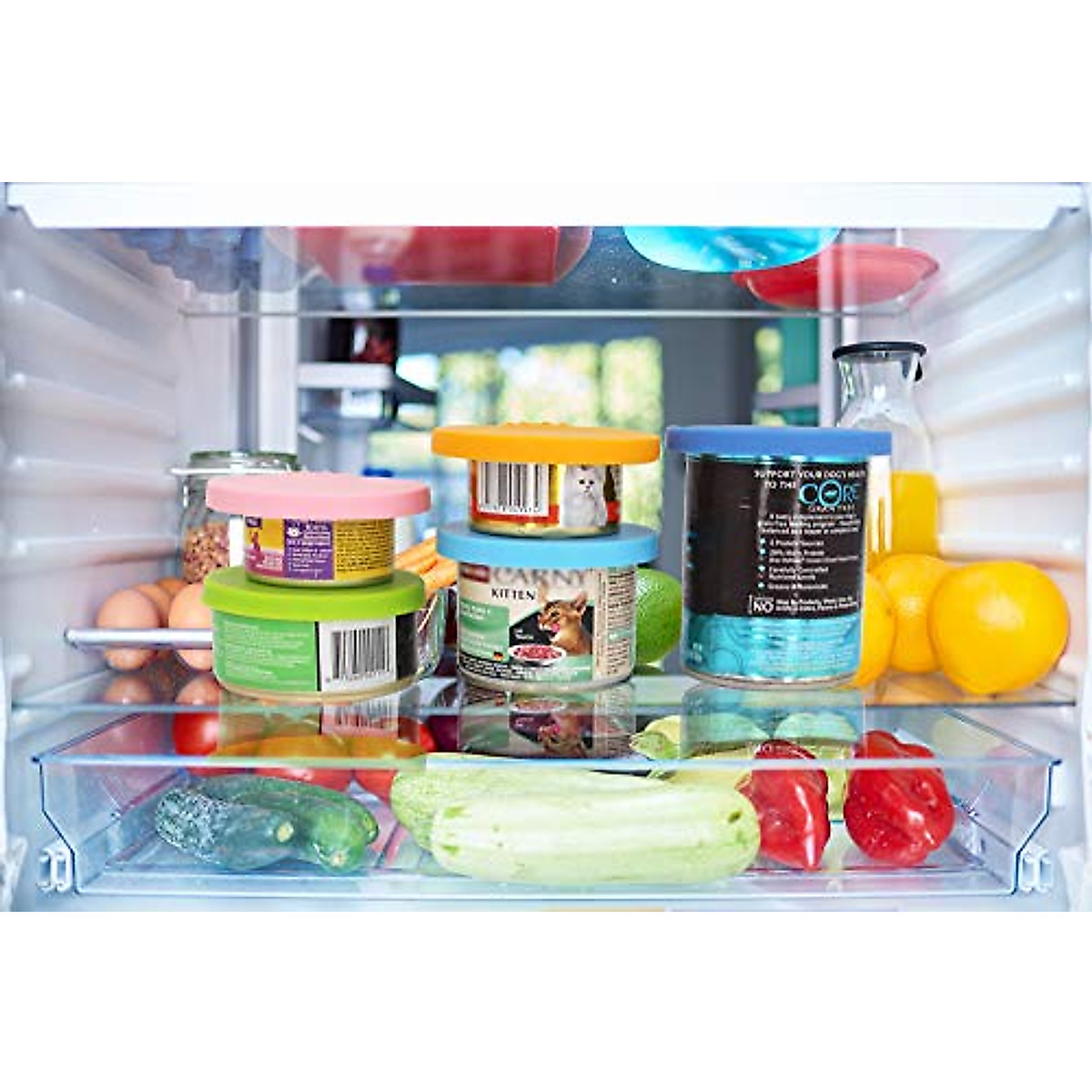 Comtim Pet Food Can Lids, Silicone Can Lids Covers for Dog and Cat Food, Universal Size Fits All Standard Size Dog and Cat Can Tops (3 Pack & Spoon, Multi-Colored)