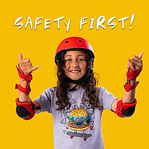 Kids Skateboard Bike Helmet Pads Set Protective Gear from Rude Boyz - Knee Pads Elbow Pads Wrist Pads Set for Youth Boys Girls