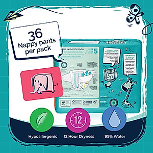 Mum & You Nappychat Premium Performance Eco Diapers, Size 5 (36 Diapers) Smart Tube Technology Leak Protection. 100% Recyclable. Hypoallergenic, Dermatologically-Tested. No Lotion, Perfume or Dyes.