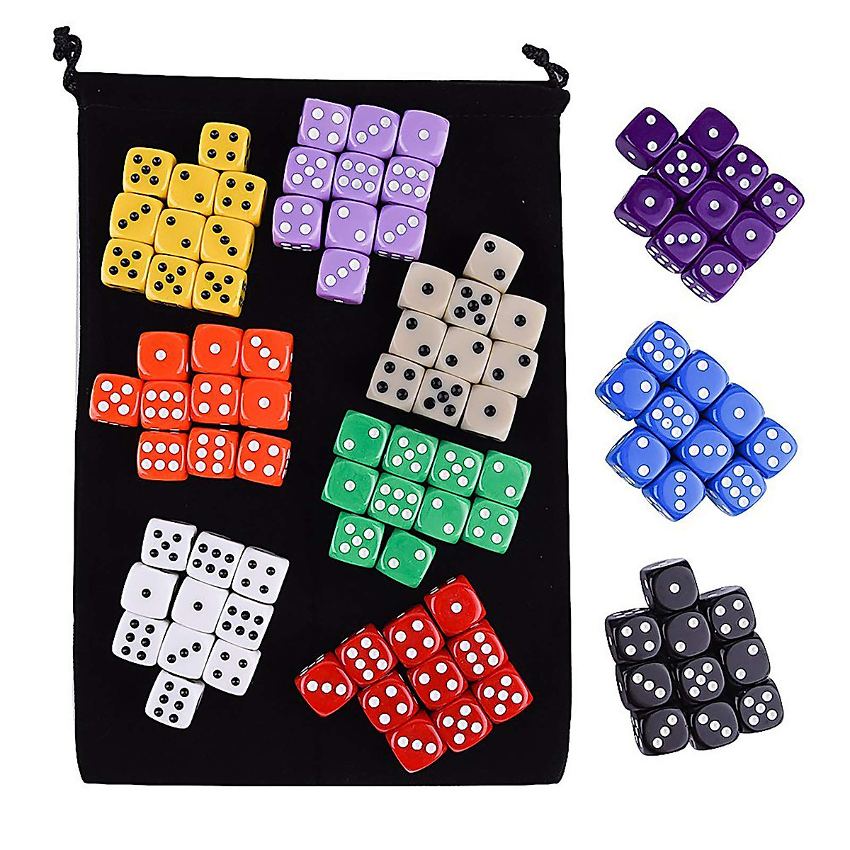 AUSTOR 100 Pieces Dice 6 Sided Game Dice Set, 10 x 10 16mm Acrylic Dice with Velvet Pouch for Tenzi, Farkle, Yahtzee, Bunco or Teaching Math
