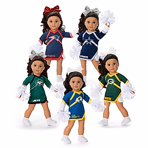 American Girl Los Angeles Rams Cheer Uniform 18 inch Doll Clothes with Pom Poms, Blue and Yellow, 5 pcs, Ages 6+
