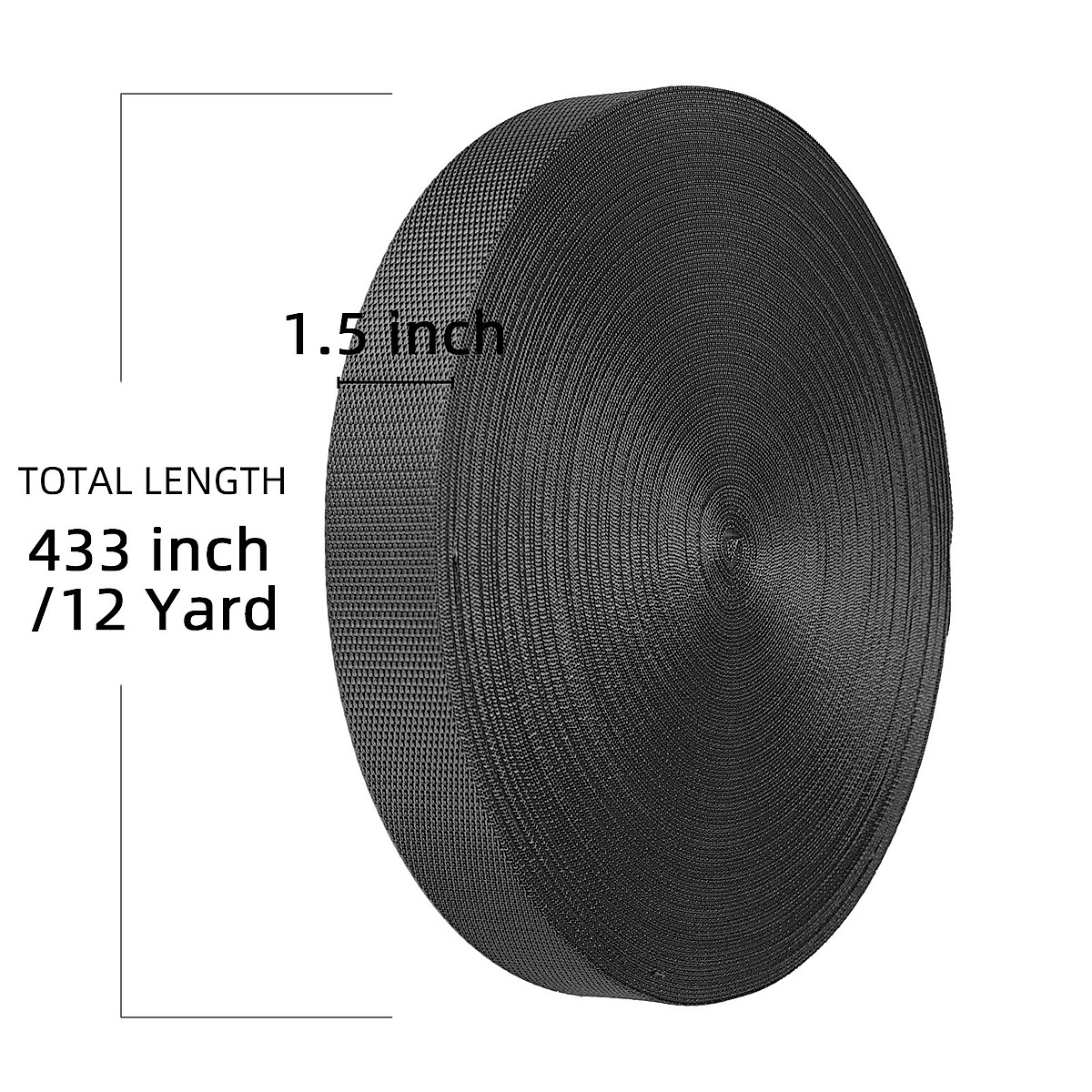 Nylon Webbing 1 Inch 1.5 Inch, Heavy Duty Nylon Webbing Strap 12 Yard, Durable Nylon Strapping for Indoor or Outdoor Gear, DIY Crafting, Repairing, (Black, 12 Yard)