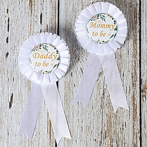 HAPPYLAND Baby Shower Decorations Mom to be Neutral Sage Green Set Mommy to be Daddy to be Tinplate Badge Pin Shower Gender Neutral Baby Shower Flower for Gender Reveal