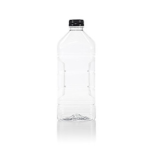 (4) 64 oz. Clear Food Grade Plastic Juice Bottles with Tamper Evident Caps 4/pack (Black Lids)