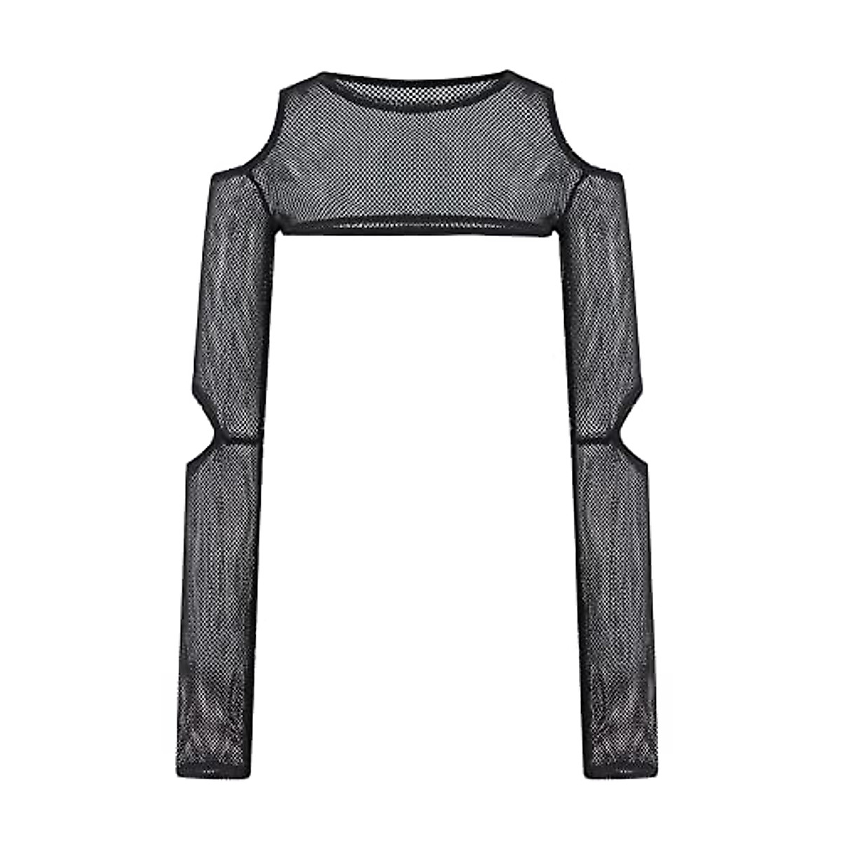 Villagepageme Rave Tops for Women Sheer Mesh Long Sleeve Crop Top See Through Cover Ups with Buckle (G-Black, L)