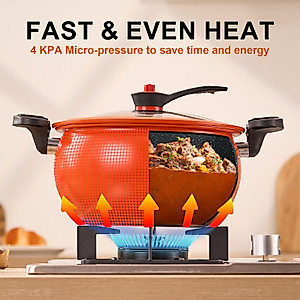 FNT 8 Qt Orange Stock Pot with See-through Lid Standing, Crock Pot with Twist & Lock Handles, Micro Pressure Cooker 8 qt, Healthy Coating Cooking Pot for Gas, Induction, Electric Stoves