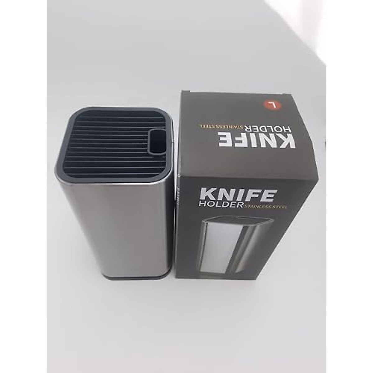 BOWONG Universal Knife Block, Stainless Steel Knife Holder Stand with Slots for Scissors and Sharpening Rod, Rectangular Knife Storage Stand Safe and Detachable for Easy Cleaning