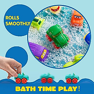 JOYIN 18 Pcs Cartoon Cars, Soft Rubber Toy Car Set, Mini Toy Vehicles, Bath Toy Car for Toddlers, Gift for Boys and Girls Christmas Birthday, Summer Beach and Pool Activity, Party Favors for Kids