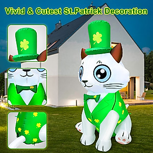 zukakii 5Ft St. Patrick's Day Inflatable Outdoor Decoration Blow Up Cute Cat Wearing Lucky Shamrocks Hat with LED Lights St Patricks Day Decorations Yard Garden Lawn Home Party Indoor
