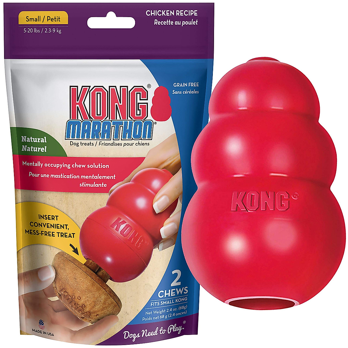 KONG Classic Stuffable Dog Toy Marathon Chicken-Flavored Treats (2 Pack) - Fetch & Chew Toy for Dogs - with Dog Toy Filler Treat - for Hours of Fun & Enrichment - for Small Dogs