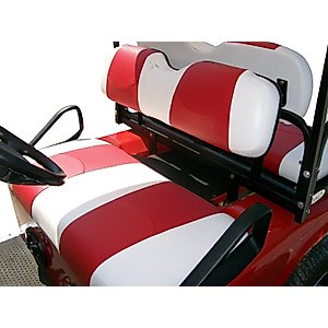 Custom Deluxe Golf Cart Seat Covers- Staple On (White w Red Carbon Fiber Stripes) (Club Car Precedent (Front & Rear Set))