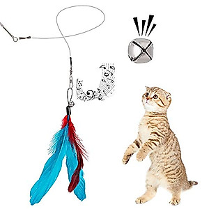 JIARON Cat Toys Feather Toy, 2PCS Retractable Cat Wand Toys and 10PCS Replacement Teaser with Bell Refills, Interactive Catcher Teaser and Funny Exercise for Kitten or Cats.