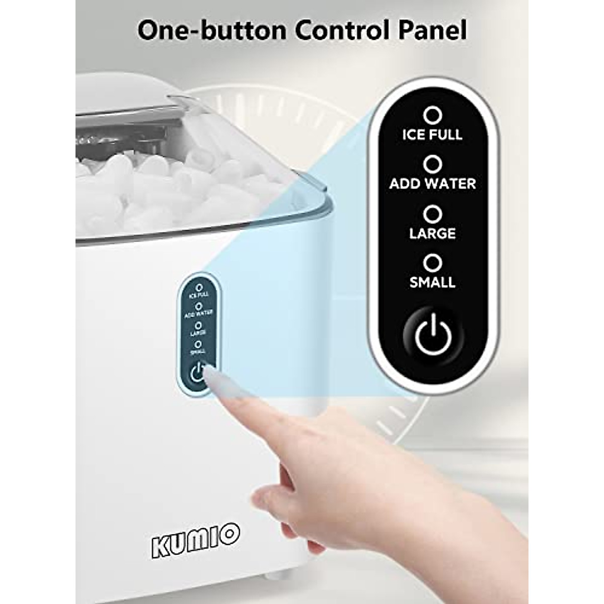 KUMIO Ice Makers Countertop, Portable Ice Maker with Self-Cleaning, 8 Cubes/9 Mins, 26.5Lbs/24Hrs, Ice Machine with Scoop and Basket, 2 Sizes of Bullet Ice for Home Office Bar Party