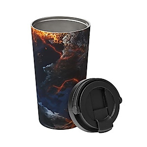 GTKSYNVE Reusable Coffee Mug with Lid and Handle, Planet Ice and Fire Tumbler for Hot & Cold Drinks 16oz Stainless Steel Insulated Coffee Tumblers Double Wall Vacuum Thermal Cup