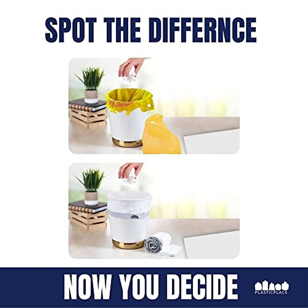 Plasticplace 6 Gallon Trash Bags, 0.7 Mil, White Drawstring Garbage Can Liners, 17" x 20" (100 Count)