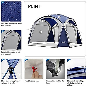 UNP Easy Beach Tent 12 X 12ft Pop Up Canopy UPF50+ Tent with Side Wall, Ground Pegs, and Stability Poles, Sun Shelter Rainproof, Waterproof for Camping Trips, Backyard Fun, Party Or Picnics(Blue)