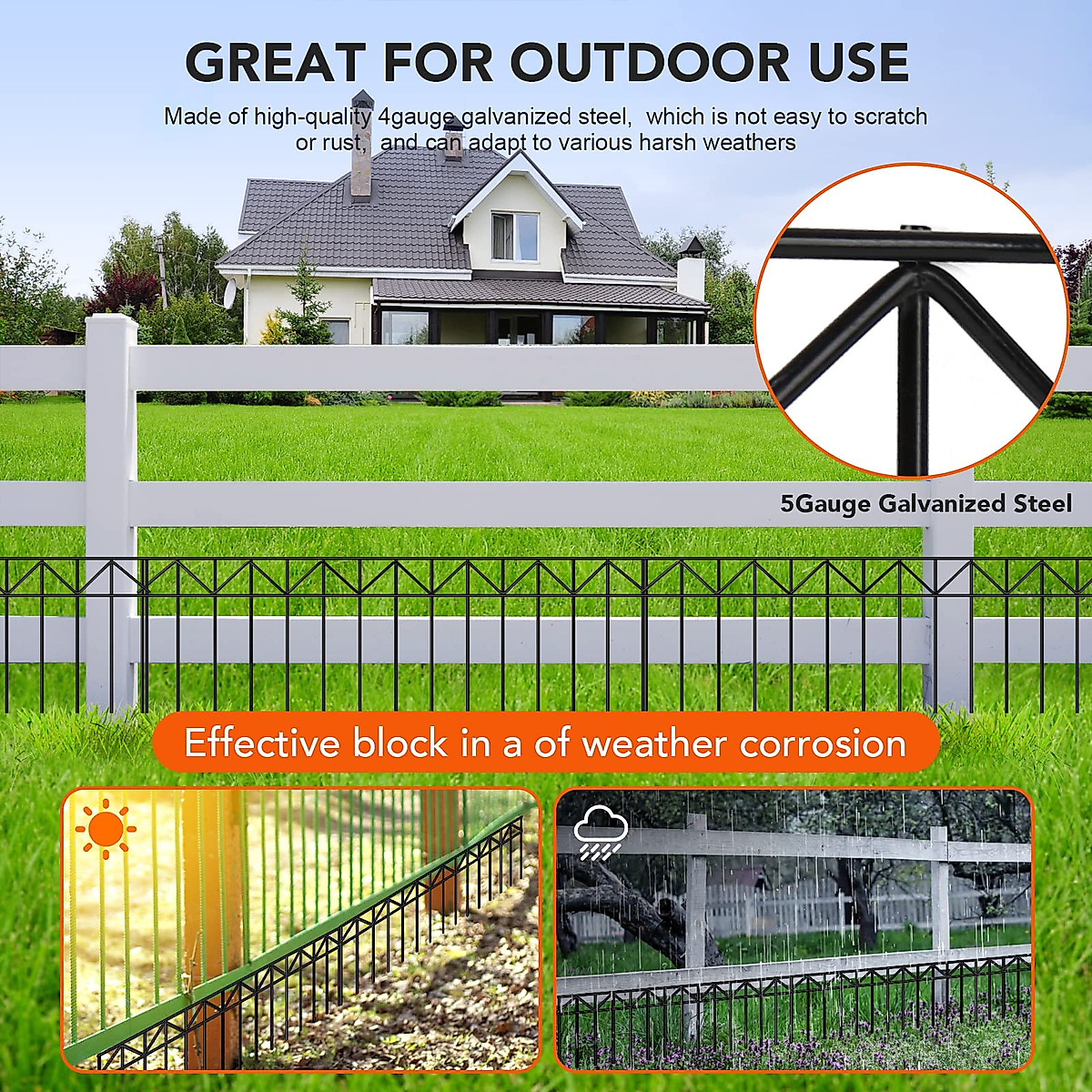 Elecoman 5PACK 32 * 10in No Dig Animal Barrier Fence,Underground Decorative Garden Fencing/Fence,5mm Galvanized Steel Garden Fence Border,Dog Rabbits Ground Stakes for Outdoor Garden Yard Patio