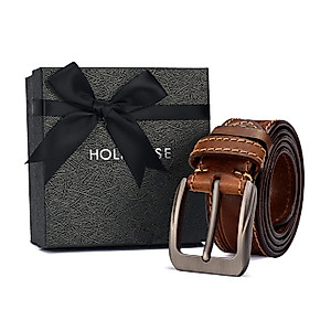 HOLMANSE Italian Full Grain Leather Casual Jean Belt Men Genuine Real Leather Western Golf Cowboy Belt Gift Box Packaging