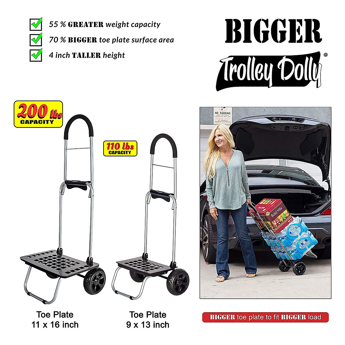 dbest products Bigger Trolley Dolly, Black Shopping Grocery Foldable Cart