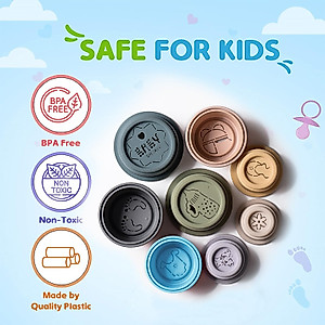 ZZYFGH Stacking Cups Toy for Baby, 8Pcs Nesting Cups with Pattern Fun Educational Montessori Gifts Cups Toys for Toddler 1-3