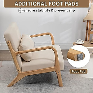 ARSURA Leisure Chair with Solid Wood Armrest and Feet, Mid-Century Modern Accent Sofa, for Living Room Bedroom Studio, 2 seat, Beige