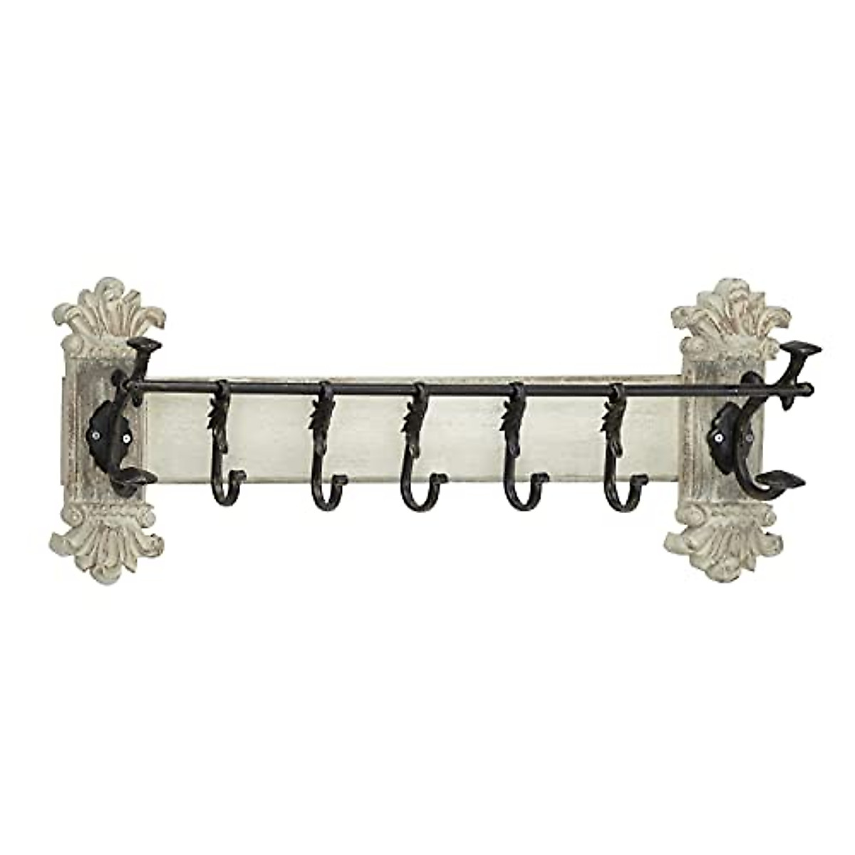 Deco 79 Metal 7 Hangers Wall Hook, 33" x 6" x 13", White
