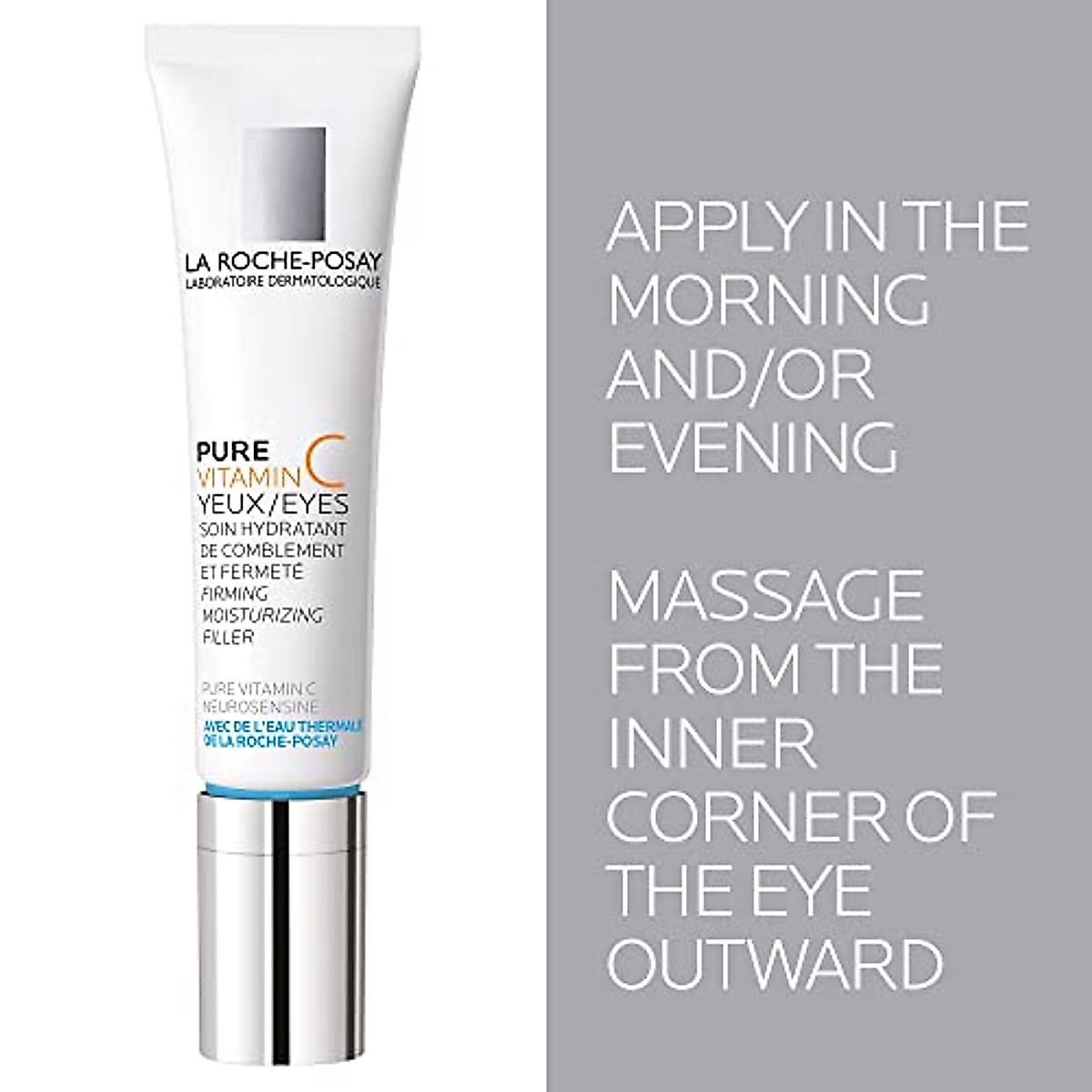 La Roche-Posay Redermic C Pure Vitamin C Eye Cream with Hyaluronic Acid to Reduce Wrinkles for Anti-Aging Effect, 0.5 Fl Oz (Pack of 1)