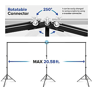 Julius Studio 20 feet Max Crossbar, 250° Rotatable Angle, Double Wide Telescopic Backdrop Stands, Background Support System with 6 Spring Clamps and 3 Counter Weight Sand Bags, JSAG794