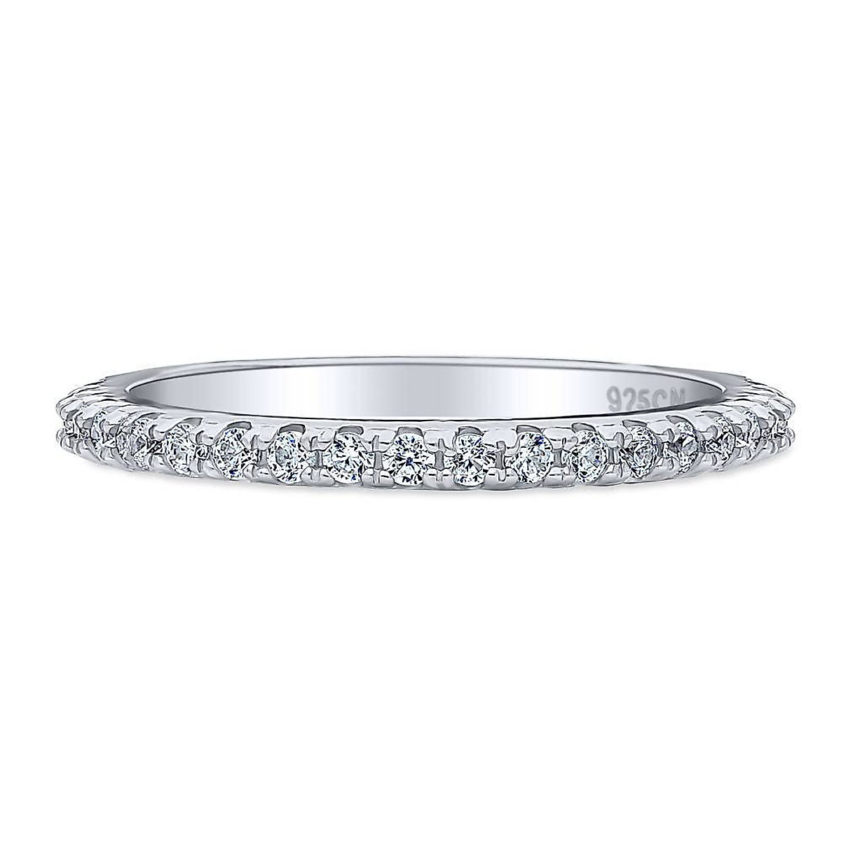BERRICLE Sterling Silver Wedding Rings Pave Set Cubic Zirconia CZ Half Eternity Ring for Women, Rhodium Plated Size 5