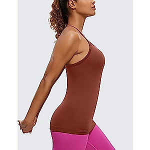 CRZ YOGA Seamless Workout Tank Tops for Women Racerback Athletic Camisole Sports Shirts with Built in Bra Jujube Brown X-Large
