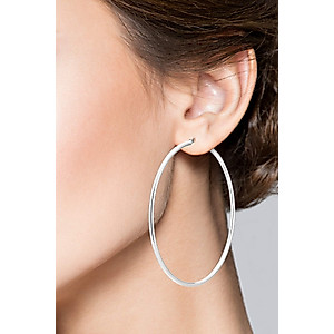 Miabella 925 Sterling Silver 2mm High Polished Round Tube Hoop Earrings for Women 50mm, 60mm Lightweight Earrings Made in Italy (60mm (2 3/8 Inches) wide)