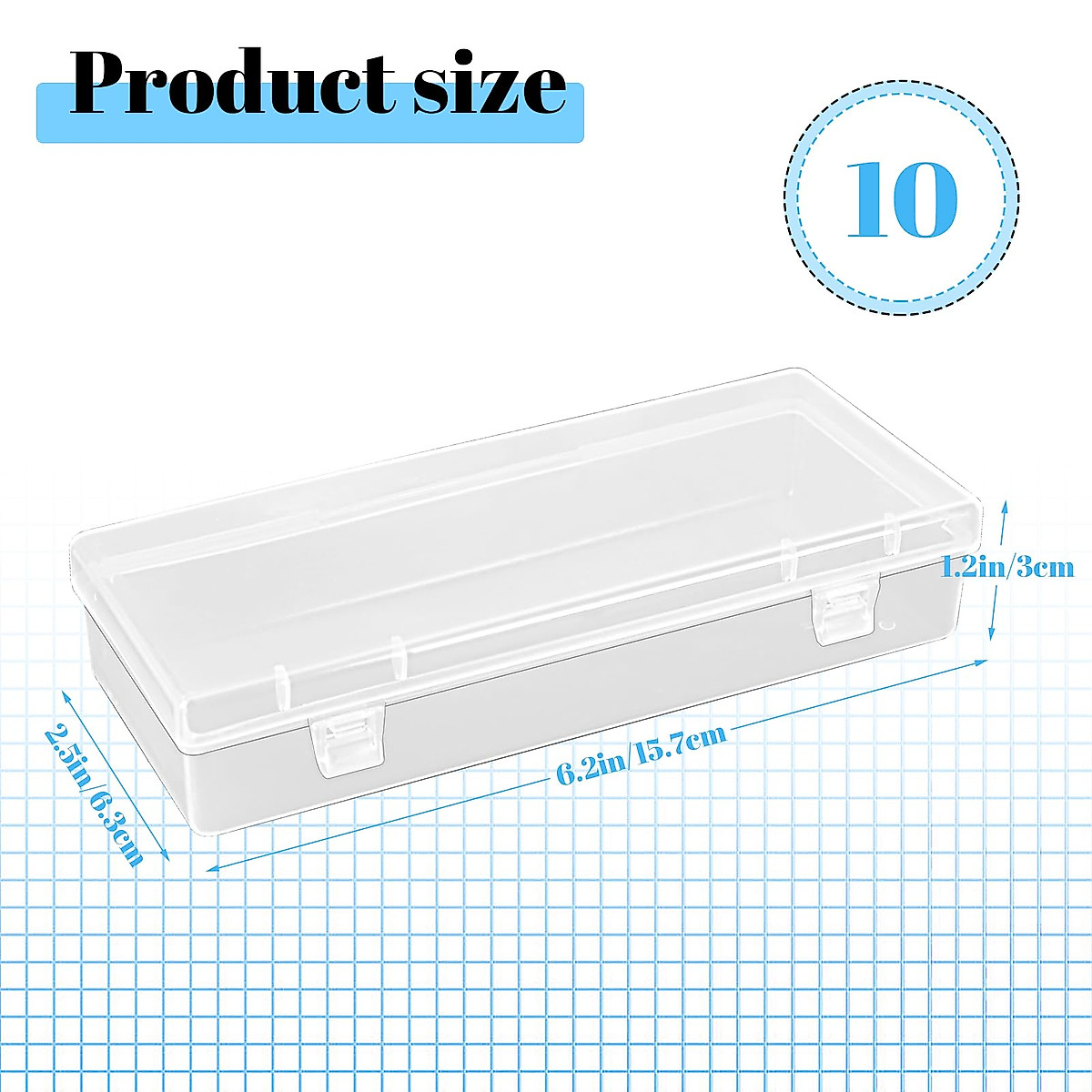 Fansunta 10 Pcak 6'' Plastic Storage Boxes, Small Storage Containers with Hinged Lids, Rectangle Clear Boxes for Beads, Jewelry, Game Pieces, Pens and Crafts Items(6.2'' x 2.5'' x 1.2'')