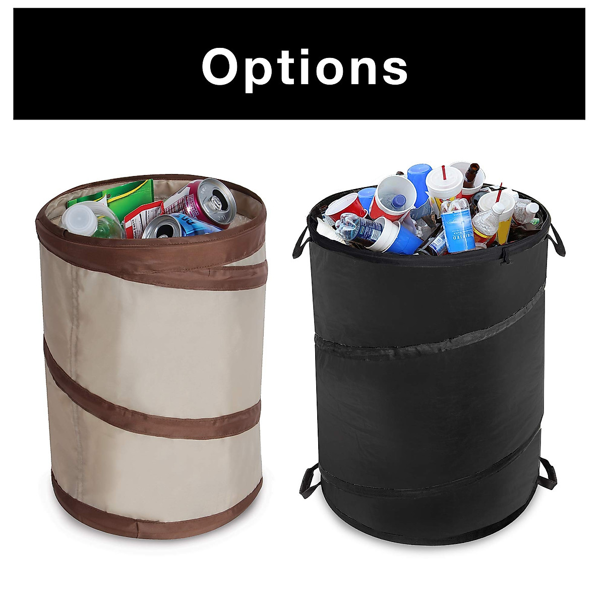 Smart Design Spiral Pop Up Trash Bin with Open Top - Easy to Clean Design - for Recyclables, Garbage, Paper Clutter, Trash Bin - Home - 9.5 x 13 Inch - Beige with Dark Brown Trim