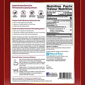 Prince of Peace Instant American Ginseng Tea, 30 Sachets – Healthy Drink, Caffeine-Free Energy-Boosting, Heavy Antioxidants, Made in The USA, Plant Extracts