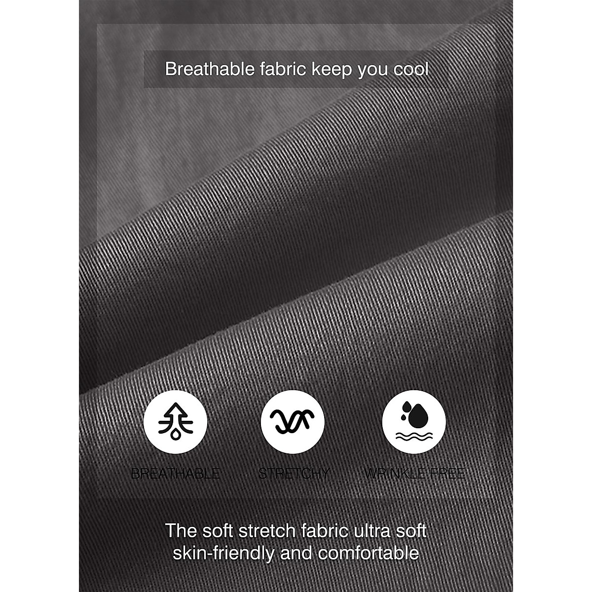 JMIERR Mens Casual Shorts - Cotton Linen Drawstring Summer Beach Stretch Twill Chino Golf Dress Shorts Shorts with Pockets Elastic Waist, 2XL, A1 Grey2