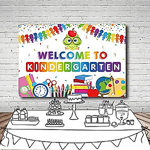 MEHOFOND 7x5ft Welcome to Kindergarten Backdrop Owl Colorful Flags Back to School Kids Classroom Party Decorations First Day in Preschool Kindergarten Photography Background Photo Studio