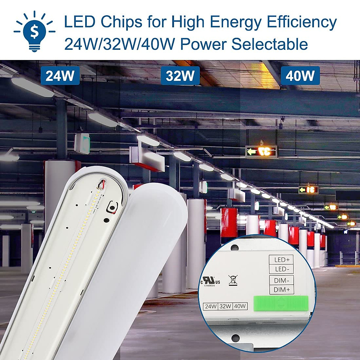 DAKASON 4-Pack LED Vapor Tight Light 40W (80W Eq.) 4200lm, 4FT Outdoor Shop Light Waterproof 5000K IP65 100-277V LED Vapor Proof Fixture for Parking Garage Car Wash Warehouse UL Listed