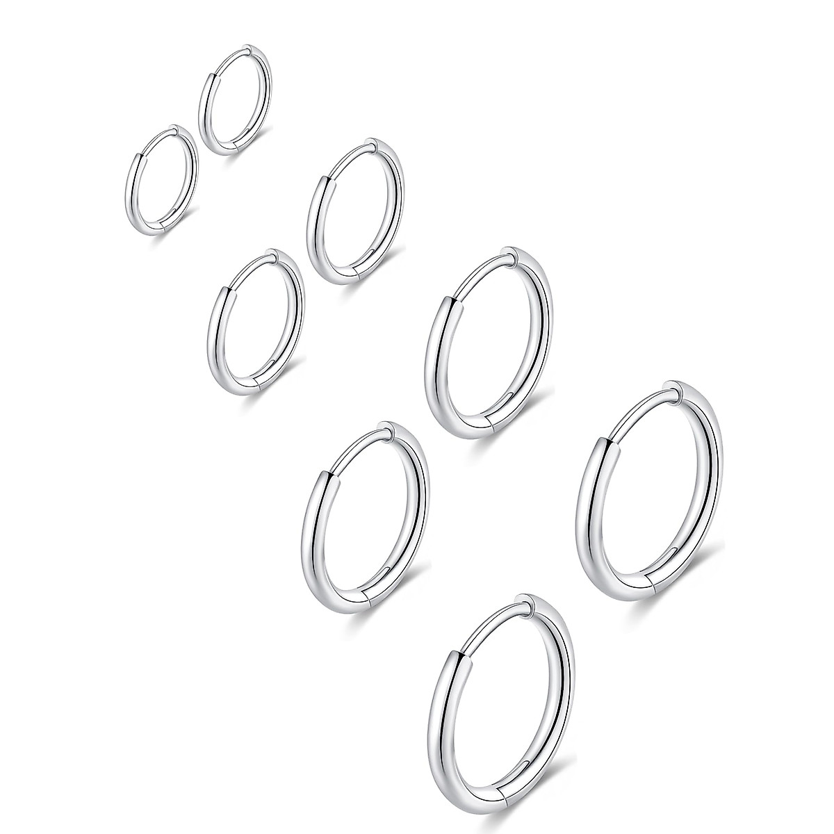 316L Surgical Stainless Steel Silver Hoop Earrings 6mm 8mm 10mm 12mm Huggie Hypoallergenic Cartilage Hoop Earrings Helix Lobes Hinged Sleeper Earrings For Women Men