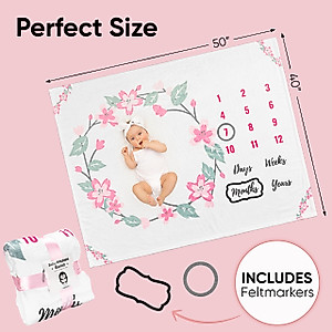 Baby Monthly Milestone Blanket Floral, First 12 Months Baby Milestone Blanket for Baby Girl, for Newborn Girls, Newborn Essentials Photo Blanket for Age and Growth 40x50